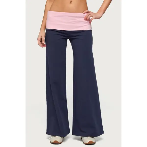 EDIKTED Foldover Wide Leg Pants - Navy