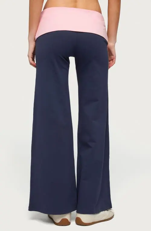 EDIKTED Foldover Wide Leg Pants - Navy