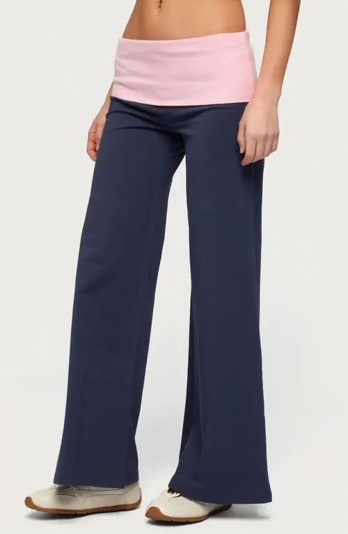 EDIKTED Foldover Wide Leg Pants - Navy