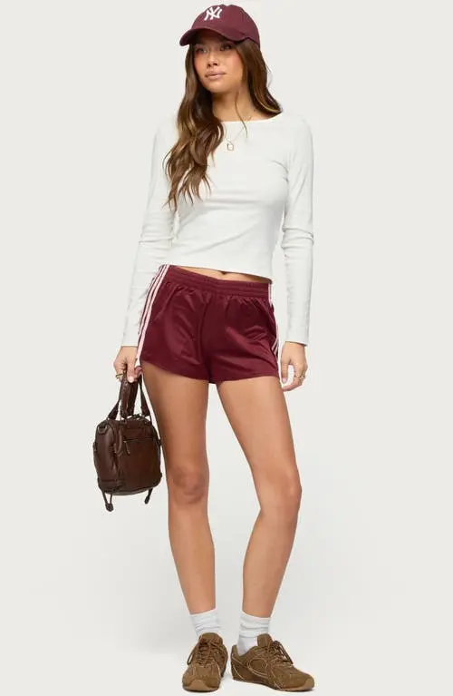 EDIKTED Side Stripe Shorts - Wine