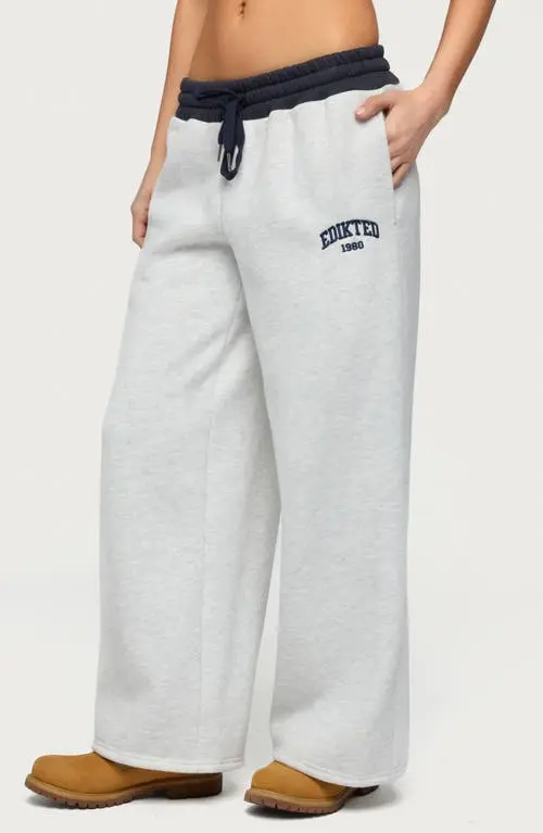 EDIKTED Contrast Waist Wide Leg Sweatpants - Gray-melange