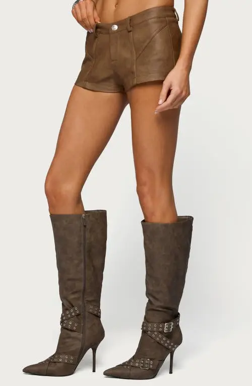 EDIKTED Faux Leather Micro Shorts