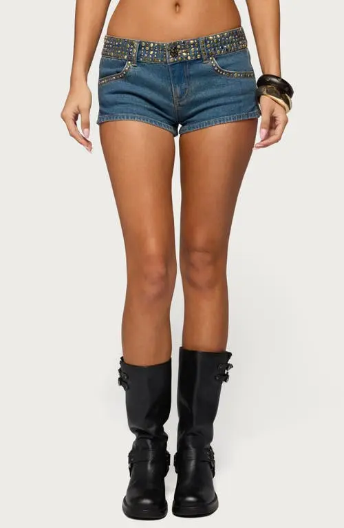 EDIKTED Studded Low-rise Denim Shorts - Blue-washed