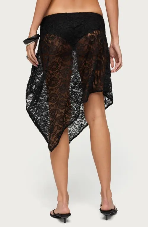 EDIKTED Handkerchief Hem Lace Low Rise Skirt