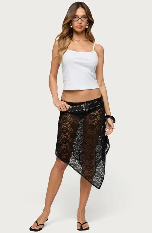 EDIKTED Handkerchief Hem Lace Low Rise Skirt