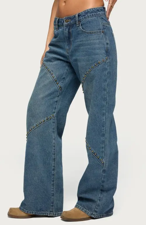 EDIKTED Charla Studded Baggy Jeans - Blue-washed
