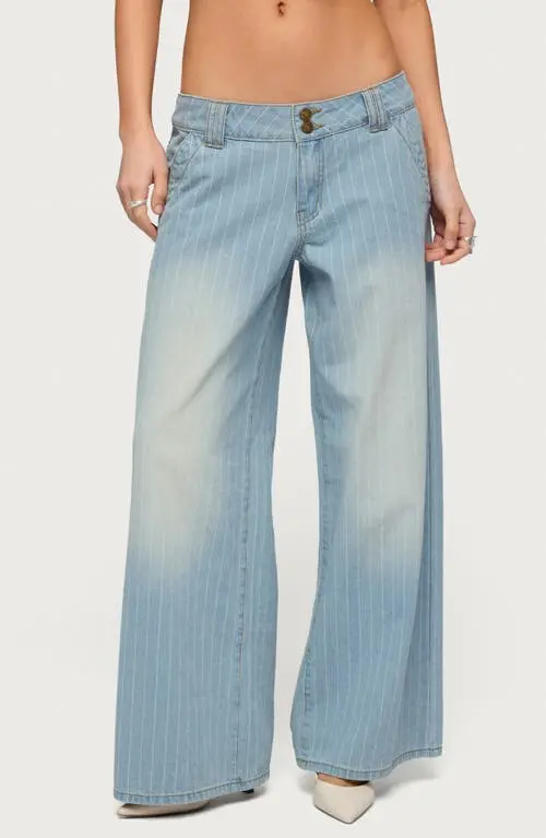 EDIKTED Cory Stripe Low Rise Baggy Jeans - Light-blue