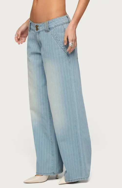 EDIKTED Cory Stripe Low Rise Baggy Jeans - Light-blue