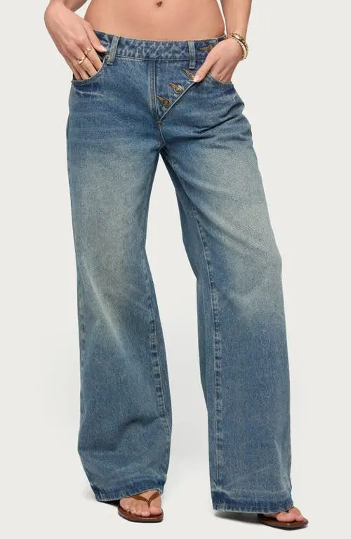 EDIKTED Moxlan Slant Button Wide Leg Jeans