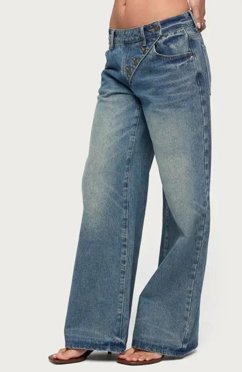 EDIKTED Moxlan Slant Button Wide Leg Jeans