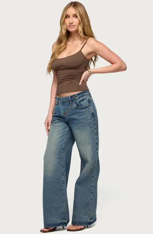 EDIKTED Moxlan Slant Button Wide Leg Jeans