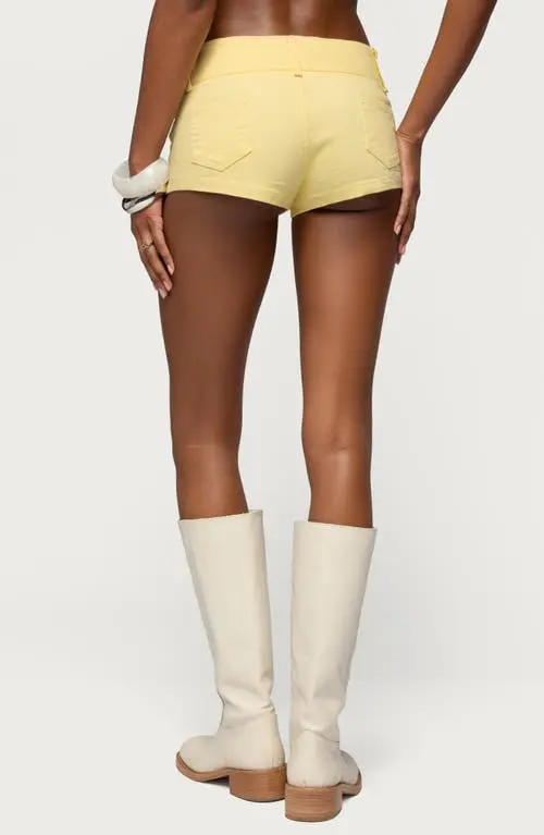 EDIKTED Studded Belt Denim Micro Shorts - Yellow