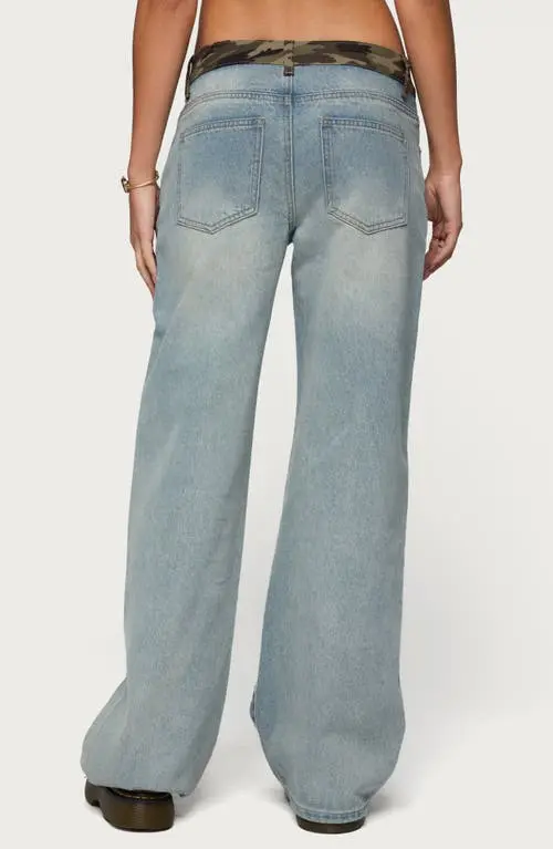 EDIKTED Camo Waist Low Rise Baggy Jeans