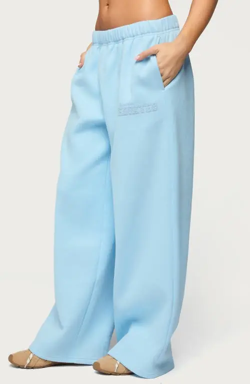 EDIKTED Wide-leg Textured Logo Sweatpants - Light-blue