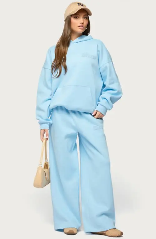 EDIKTED Wide-leg Textured Logo Sweatpants - Light-blue