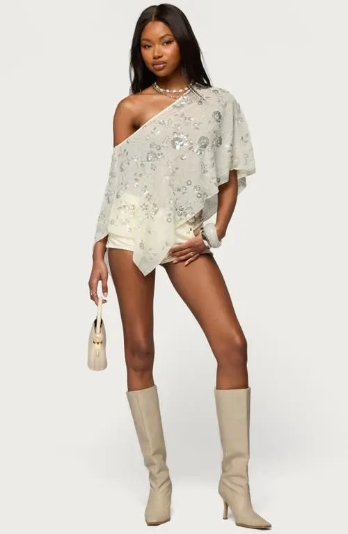 EDIKTED Jagger Low Rise Denim Short - Cream