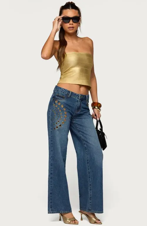EDIKTED Monika Grommet Low Rise Wide Leg Jeans