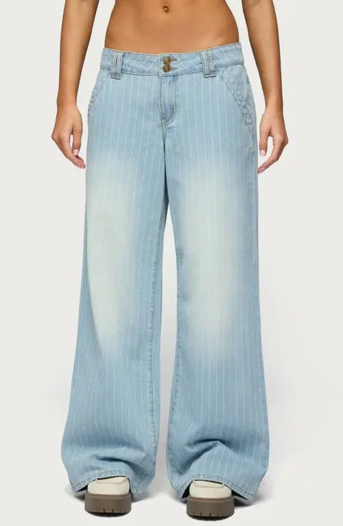 EDIKTED Cory Stripe Low Rise Wide Leg Jeans - Light-blue