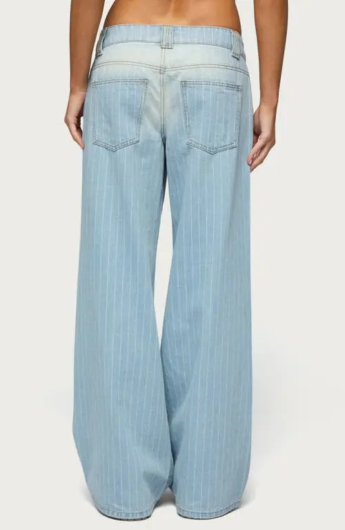 EDIKTED Cory Stripe Low Rise Wide Leg Jeans - Light-blue