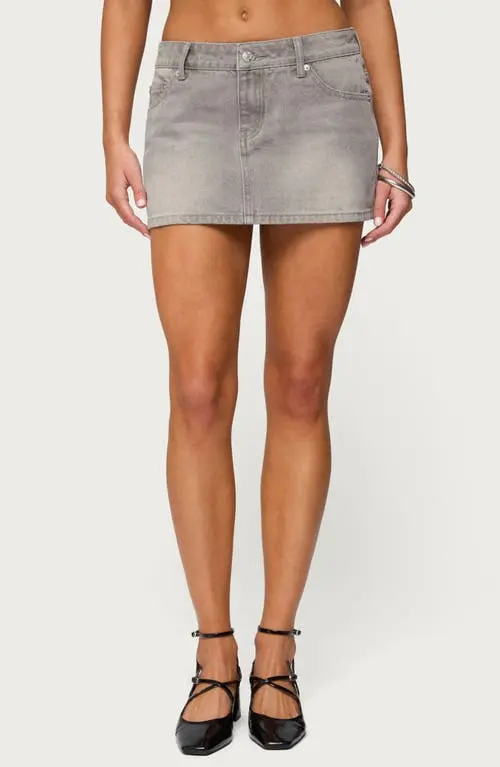 EDIKTED Chiara Low Rise Denim Miniskirt - Gray-washed