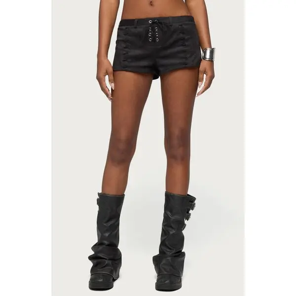 EDIKTED Sloane Faux Suede Micro Shorts - Dark-gray