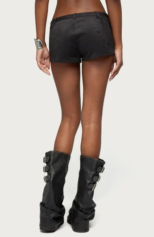 EDIKTED Sloane Faux Suede Micro Shorts - Dark-gray