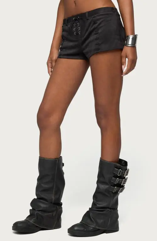 EDIKTED Sloane Faux Suede Micro Shorts - Dark-gray