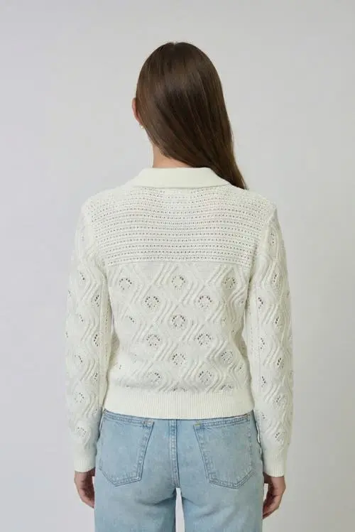 Central Park West Mixed Stitch Button Down Sweater