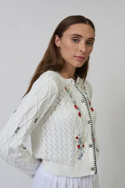 Central Park West Jaden Embroidered Cardigan - Multi