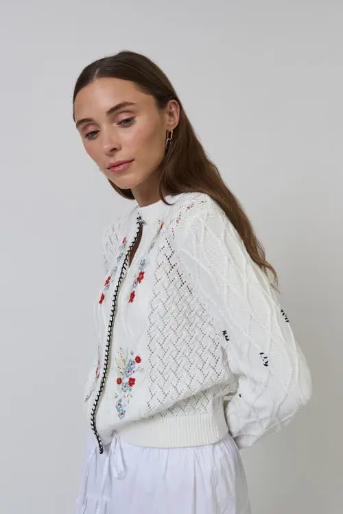 Central Park West Jaden Embroidered Cardigan - Multi