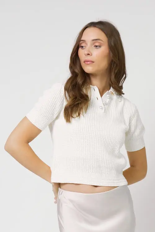 Central Park West Charli Pearl Collared Polo