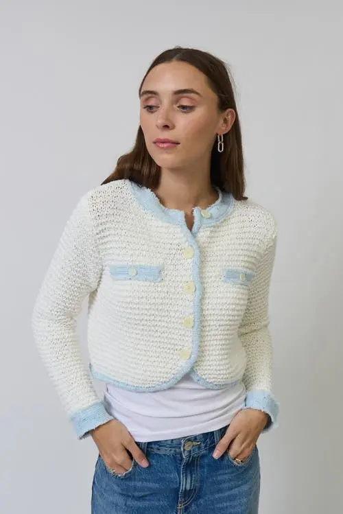 Central Park West Celeste Cardigan - White Blue