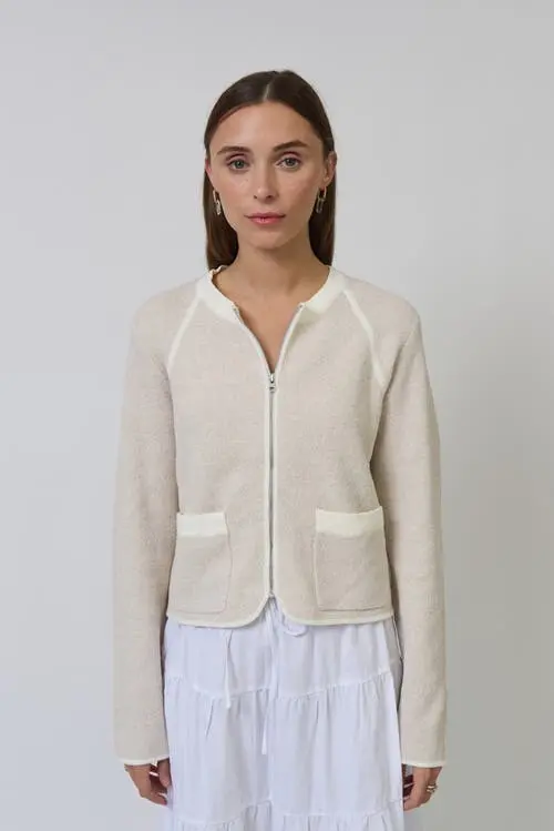 Central Park West Celeste Tweed Yarn Zip-up Jacket