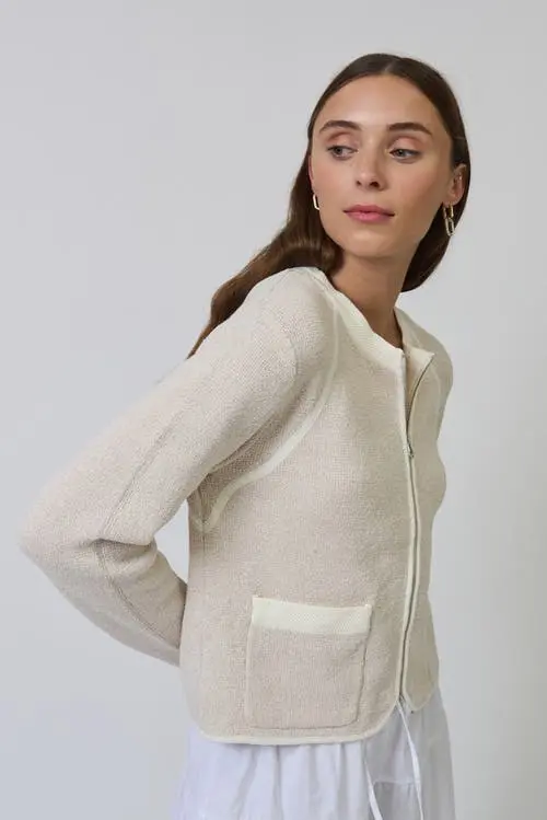 Central Park West Celeste Tweed Yarn Zip-up Jacket