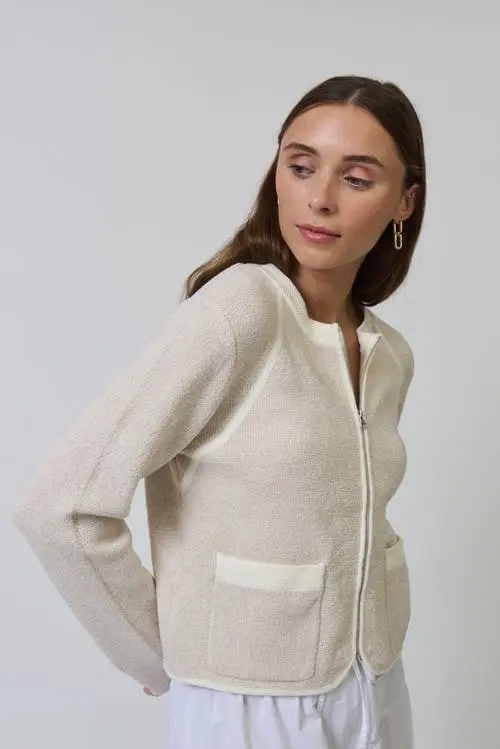 Central Park West Celeste Tweed Yarn Zip-up Jacket