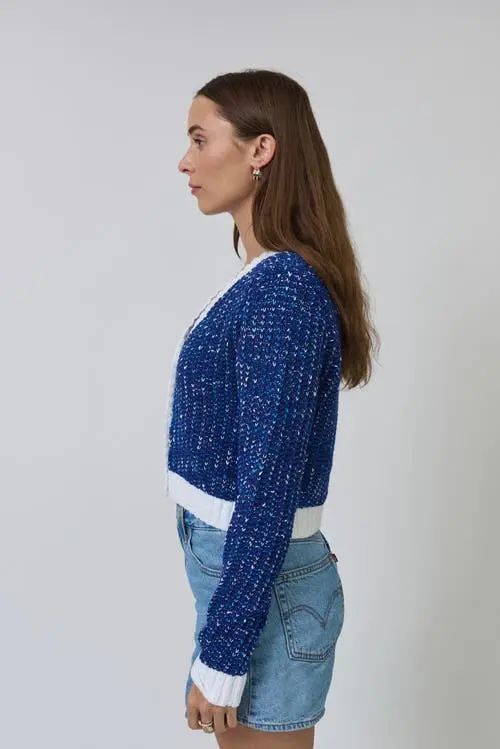 Central Park West Allie Cropped Chunky Cardigan - Blue Multi