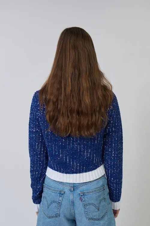 Central Park West Allie Cropped Chunky Cardigan - Blue Multi