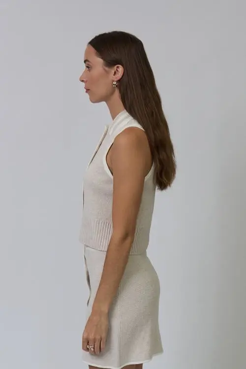 Central Park West Celeste Tweed Yarn Collared Top - Sand