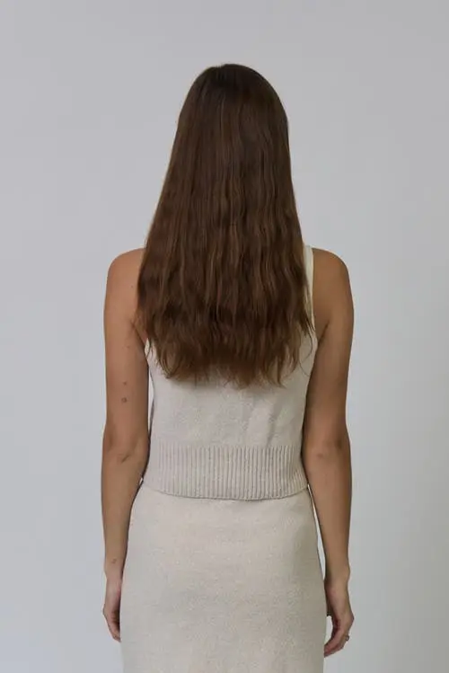 Central Park West Celeste Tweed Yarn Collared Top - Sand