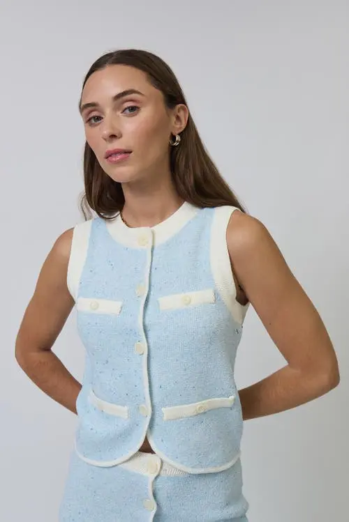 Central Park West Celeste Tweed Yarn Vest - Blue