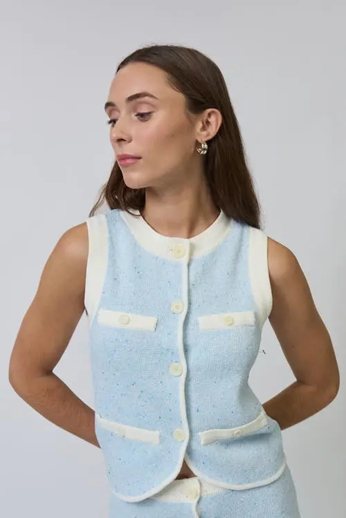 Central Park West Celeste Tweed Yarn Vest - Blue
