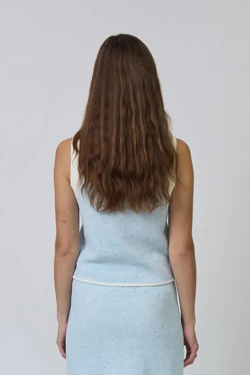 Central Park West Celeste Tweed Yarn Vest - Blue