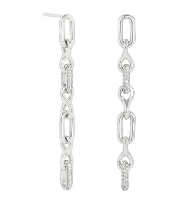 ASTRID & MIYU Rhodium-plated Pavé Chain Link Drop Stud Earrings - Silver