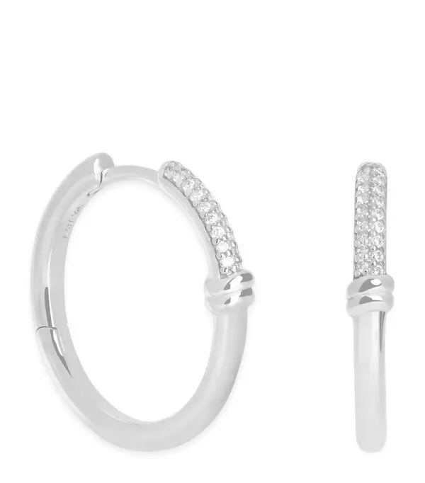 ASTRID & MIYU Rhodium-plated Pavé Knot Hoop Earrings - Silver
