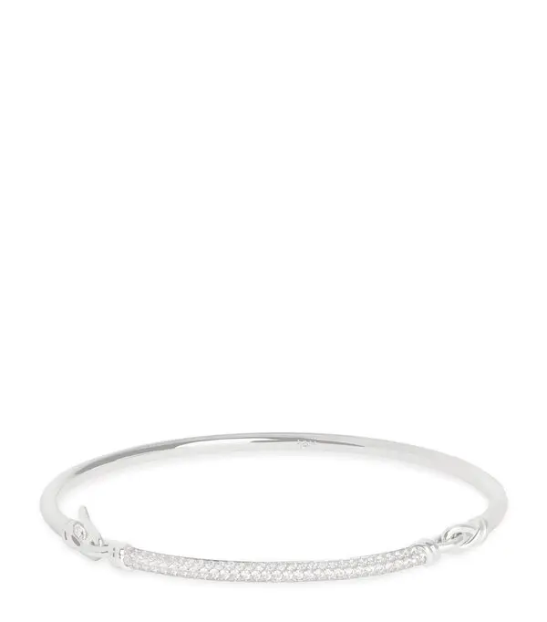 ASTRID & MIYU Rhodium-plated Pavé Knot Bangle - Silver