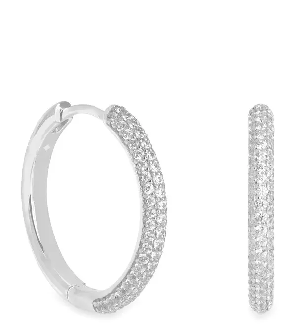 ASTRID & MIYU Rhodium-plated Pavé Essential Hoop Earrings Medium - Silver