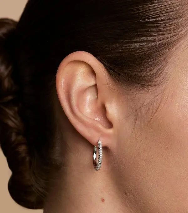ASTRID & MIYU Rhodium-plated Pavé Hoop Earrings