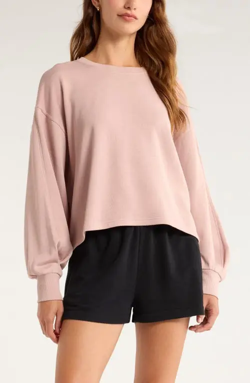 Zella French Terry Crewneck Sweatshirt - Pink Fawn