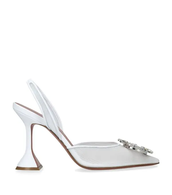Amina Muaddi Mesh Begum 95 Slingback Pumps - White
