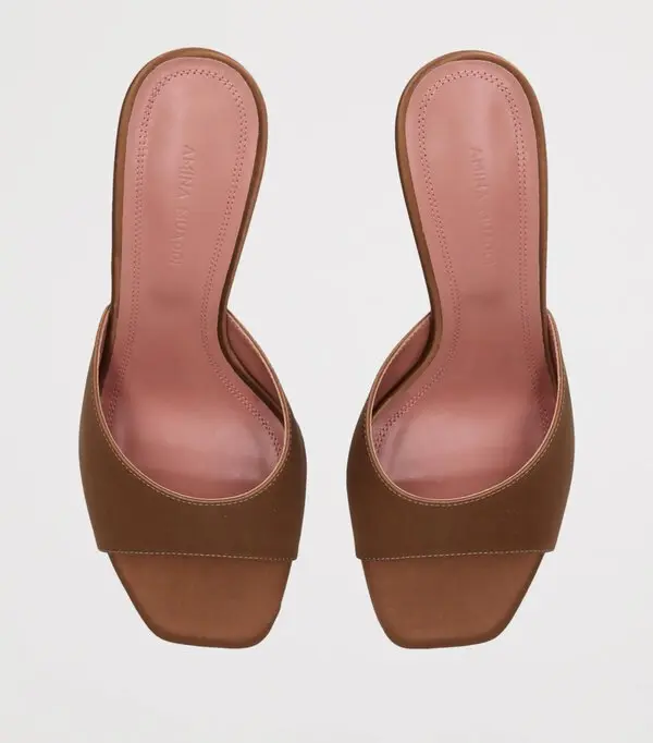 Amina Muaddi Satin Lupita Heeled Mules 70 - Brown